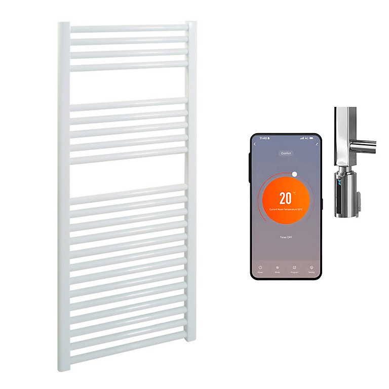 Bray WiFi Electric Heated Towel Rail With Thermostat, Timer, Straight ... Bray WiFi Electric Heated Towel Rail With Thermostat, Timer, Straight ...