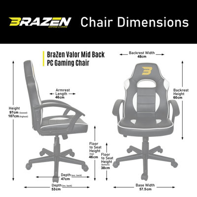 BraZen Valor Mid Back PC Gaming Chair- Grey