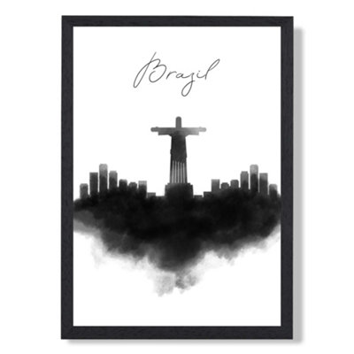 Brazil Watercolour Skyline City Art Print with Black Frame SIZE: A4