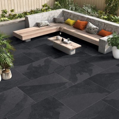 Buy Brazilian Slate Nero Matt Stone effect porcelain outdoor Floor Tile, Pack of 1, (L) 900mm (W ...