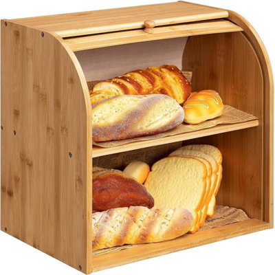 Bread Bin 2 Tiers Double Layer Box Slide Roll Top Food Storage Rack ...