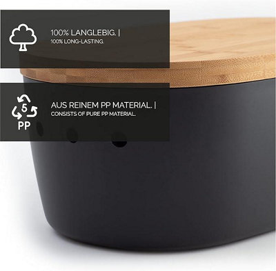 Bread Box Beluga Black - Easy Storage - Easy Open - Gift Idea