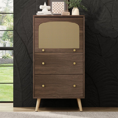 Breathable Rattan Storage Sideboard, 2 Drawer 1 Upward Flip Door ...