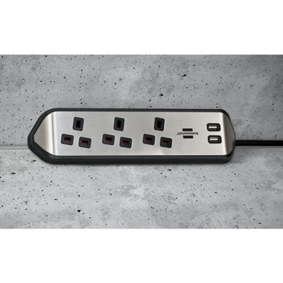 Brennenstuhl Estilo Corner Extension Lead With USB - Stainless Steel ...
