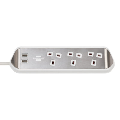 Brennenstuhl Estilo Corner Extension Lead With USB - Stainless Steel ...