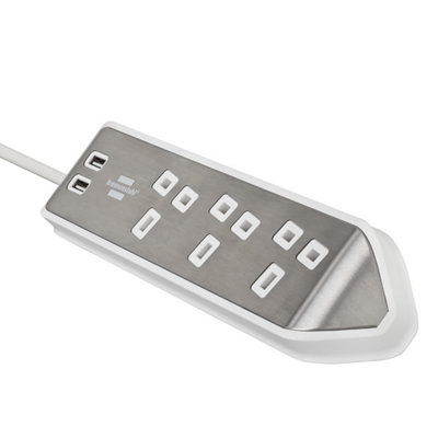 Brennenstuhl Estilo Corner Extension Lead With USB - Stainless Steel ...