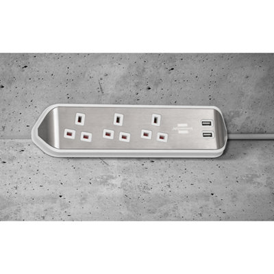 Brennenstuhl Estilo Corner Extension Lead With USB - Stainless Steel ...
