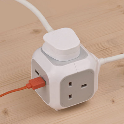Brennenstuhl Extension Lead Cube 3 Gang and 2 USB Ports 3 Metre Heavy ...