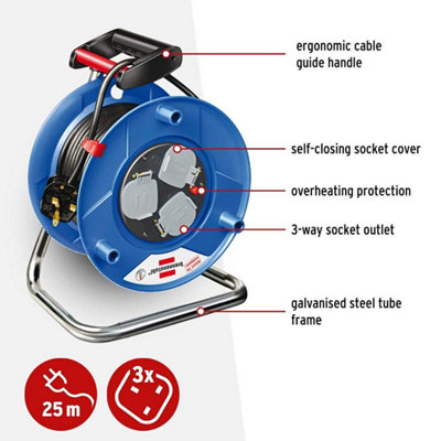 BRENNENSTUHL GARANT 3-WAY SOCKET OUTLET CABLE REEL 25M HEAVY DUTY CABLE