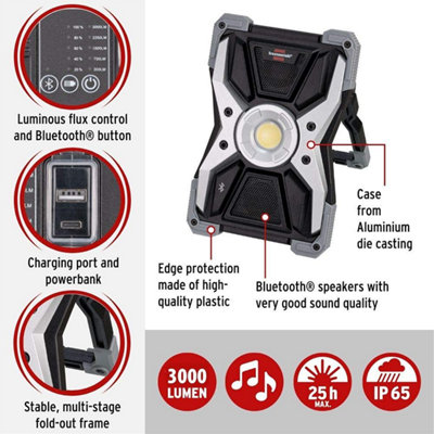 Brennenstuhl Rechargeable Work Light With Bluetooth Speaker ...