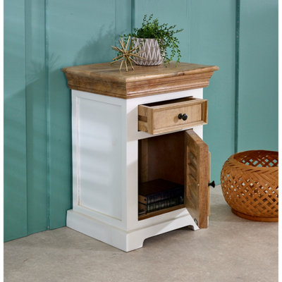 Breo Solid Mango Wood White Bedside Cabinet with 1 Darwer & 1 Door