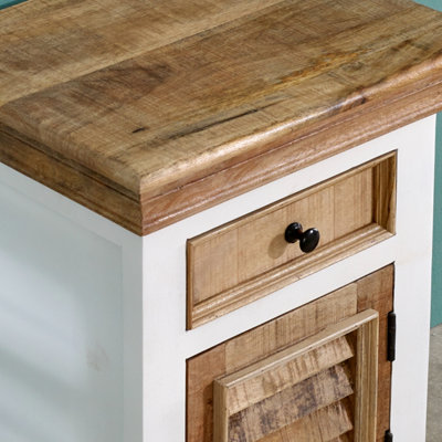 Breo Solid Mango Wood White Bedside Cabinet with 1 Darwer & 1 Door
