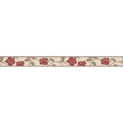 BRICOFLOR Flower Cottage Style Red Beige Floral Wallpaper Border ...