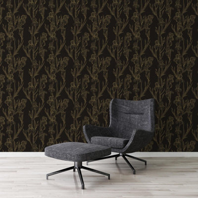 BRICOFLOR Flower Patterned Black Floral Gold Ornaments Textured ...