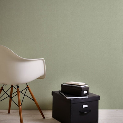 BRICOFLOR Green beige linen wallpaper Easy to stick Washable Removeable ...