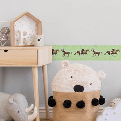 BRICOFLOR Horse Border Wallpaper In Mint Green Galloping Horses ...