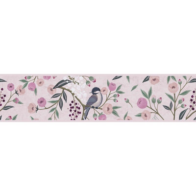 BRICOFLOR Non-woven wallpaper, floral wallpaper, bird in pink, violet ...