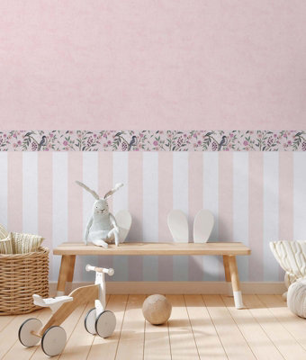 BRICOFLOR Non-woven wallpaper, floral wallpaper, bird in pink, violet ...