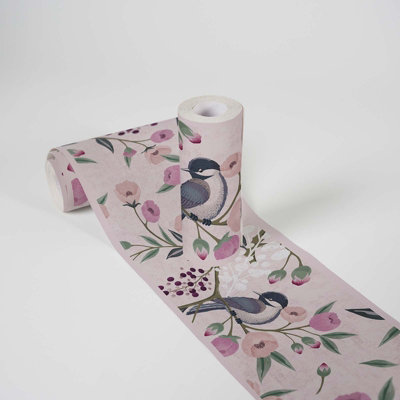 BRICOFLOR Non-woven wallpaper, floral wallpaper, bird in pink, violet ...