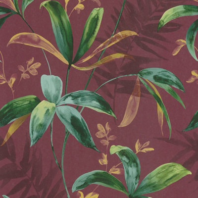 BRICOFLOR Non-woven wallpaper, leaf & palm wallpaper in green, red - 10 ...