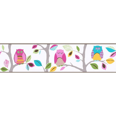 BRICOFLOR Owl Comic Colourful Kids Forest Wallpaper Border Self ...