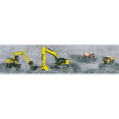 BRICOFLOR Yellow Excavator Zone Digging Wallpaper Border Construction 5 ...