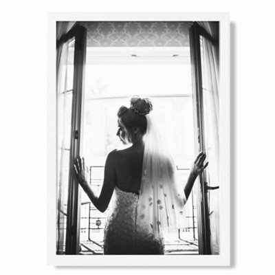 Bride in Window Fashion Black and White Photo Poster with Hanger / 33cm ...