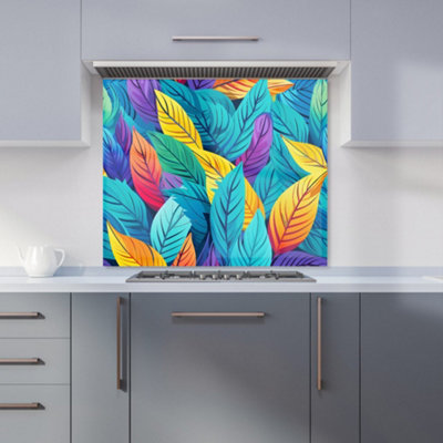 Bright Colourful Leaves Premium Glass Kitchen Splashback W900mm x H750mm