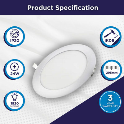 Bright Source 24w 295mm LED Round Panel - CCT - Cutout 285mm - Emergency
