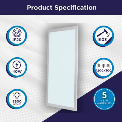 Bright Source 40w 3000k 1200x300 LED Panel (Driver Inc) - Warm White ...
