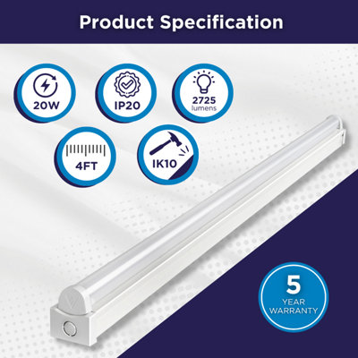 Bright Source 4ft 20w Single LED Batten Fitting - CCT - Emergency ...