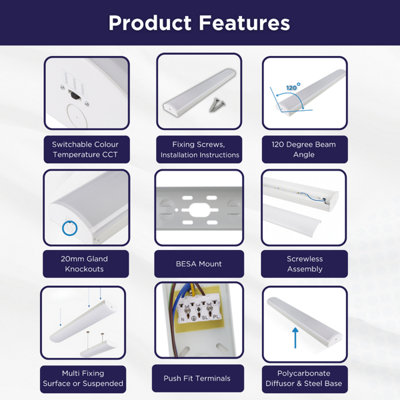 Bright Source 4ft 38w Twin LED Education Batten Fitting - CCT - Emergency