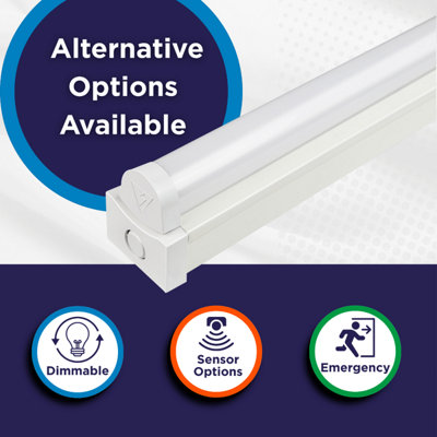 Bright Source 5ft 32w Single LED Batten Fitting - CCT - Emergency & PIR Sensor