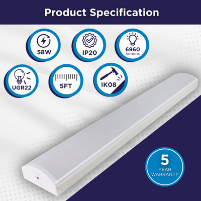 Bright Source 5ft 58w Twin LED Education Batten Fitting - CCT - Self ...