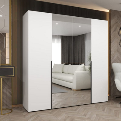 Bright White Hinged Door Wardrobe 200cm - Sleek Storage with Mirrored ...