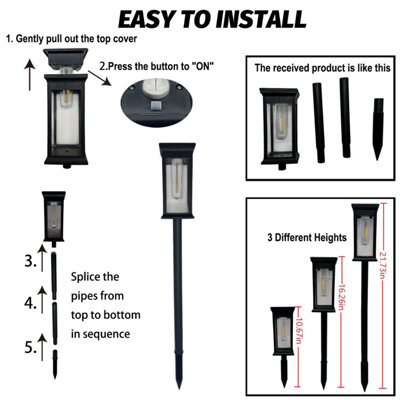 Bright Zeal Set of 2 Black Solar LED Stake Lights, Dusk-to-Dawn Garden ...