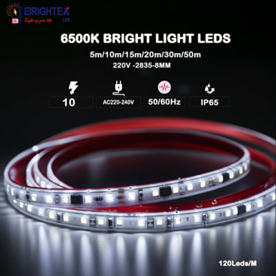 Brightex 15m SMD LED Strip Light White 220V Flexible Super Bright IP65 ...