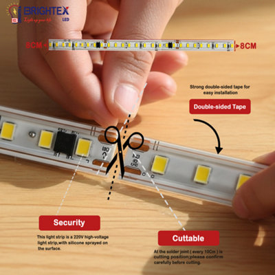 Brightex 15m SMD LED Strip Light White 220V Flexible Super Bright IP65 ...
