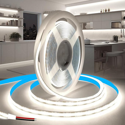 Brightex 50m COB LED Strip Light 220V Flexible, Cuttable Cool White LED ...