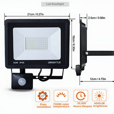Brightex, Led floodlight 50w Cool White 4500 Lumen IP65 Security Motion ...