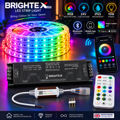 BRIGHTEX RGB LED Strip Lights 24V IP65 Colour Changing with Remote ...