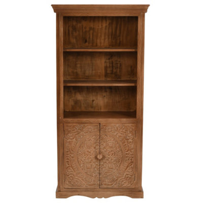 Brighton Mango Wood Large Bookcase 3 Shelves and 2 Doors