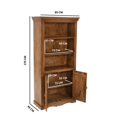 Brighton Mango Wood Large Bookcase 3 Shelves and 2 Doors