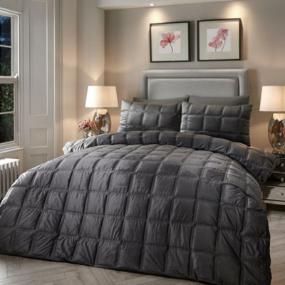 Brighton Square Dark Grey Soft Velvet Box Stitched Duvet Cover Set
