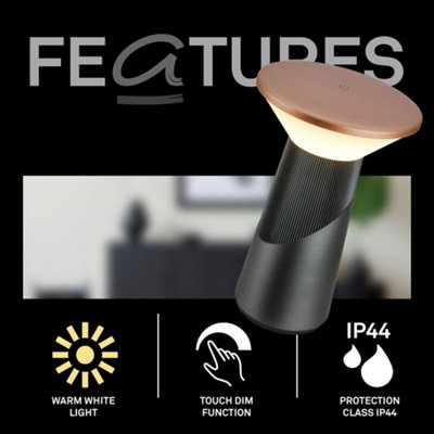 Briloner Pilia Black Bronze LED Table Lamp Rechargeable Light Dimmable ...