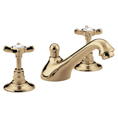 Bristan 1901 Traditional Gold Edwardian 3 Hole Basin Mixer Tap Pop Up Waste