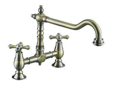 Bristan Colonial Bridge Kitchen Sink Mixer Tap Dual Handle Antique Bronze