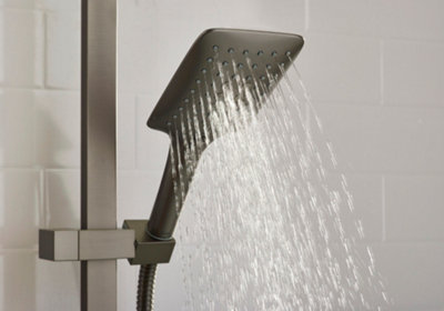 Bristan Quadrato Safe Touch Bar Shower Mixer Gun Metal Grey Diverter Square