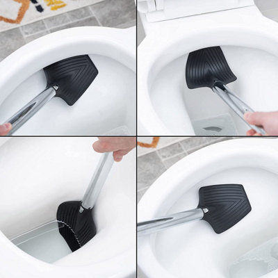 Bristle Free Silicone Spatula Toilet Brush with Long Handle Hygienic Drip Free Grooved Cleaning Tool Measures