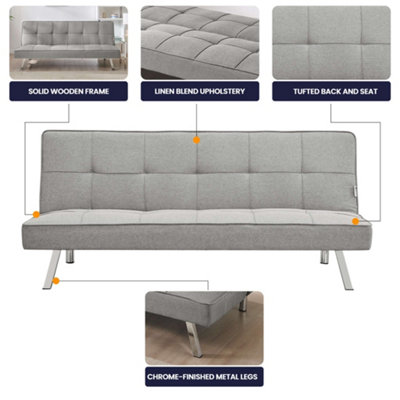 Britney Click Clack 3 Seater Sofa Bed - Grey